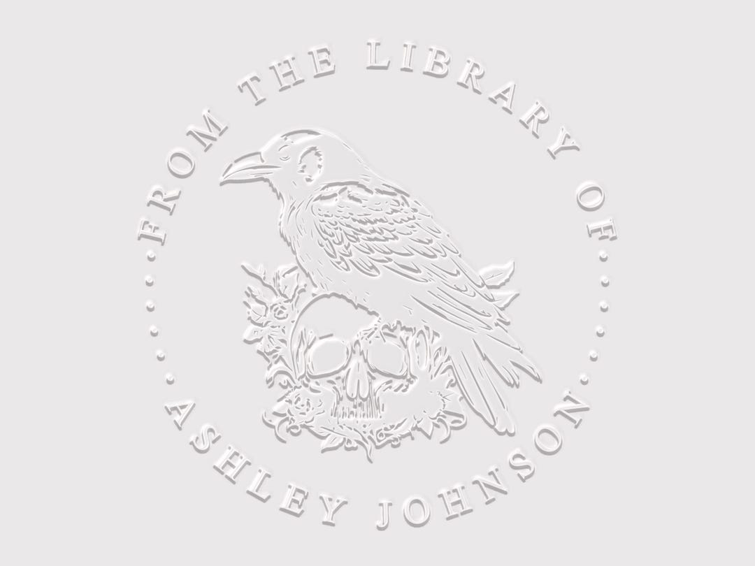 Raven on Skull Book Embosser Personalized | Horror Library Book Stamp ...