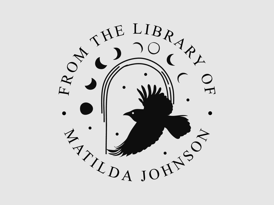 Raven Bird Book Stamp | Luna Library Book Stamp | Moon Book Stamp ...