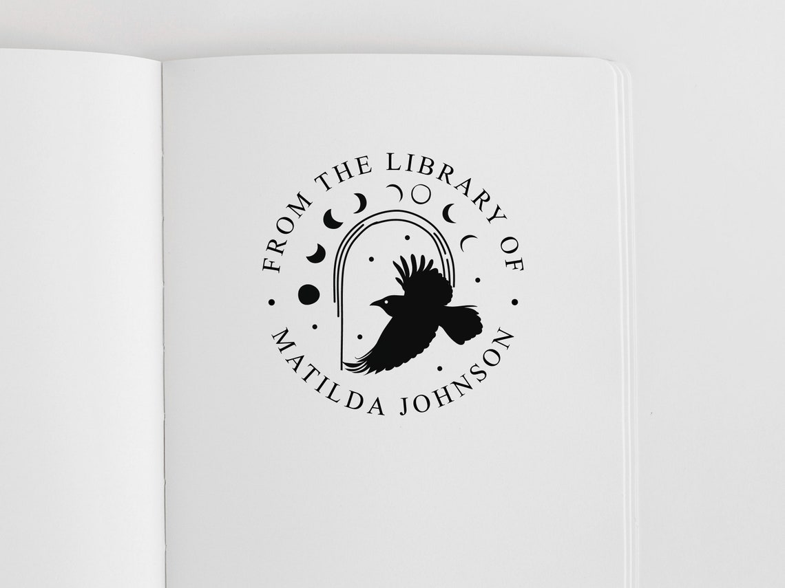 Raven Bird Book Stamp | Luna Library Book Stamp | Moon Book Stamp ...