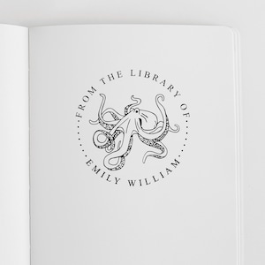 Octopus Library Book Stamp Personalized | Octopus Bookplate | Ex Libris ...