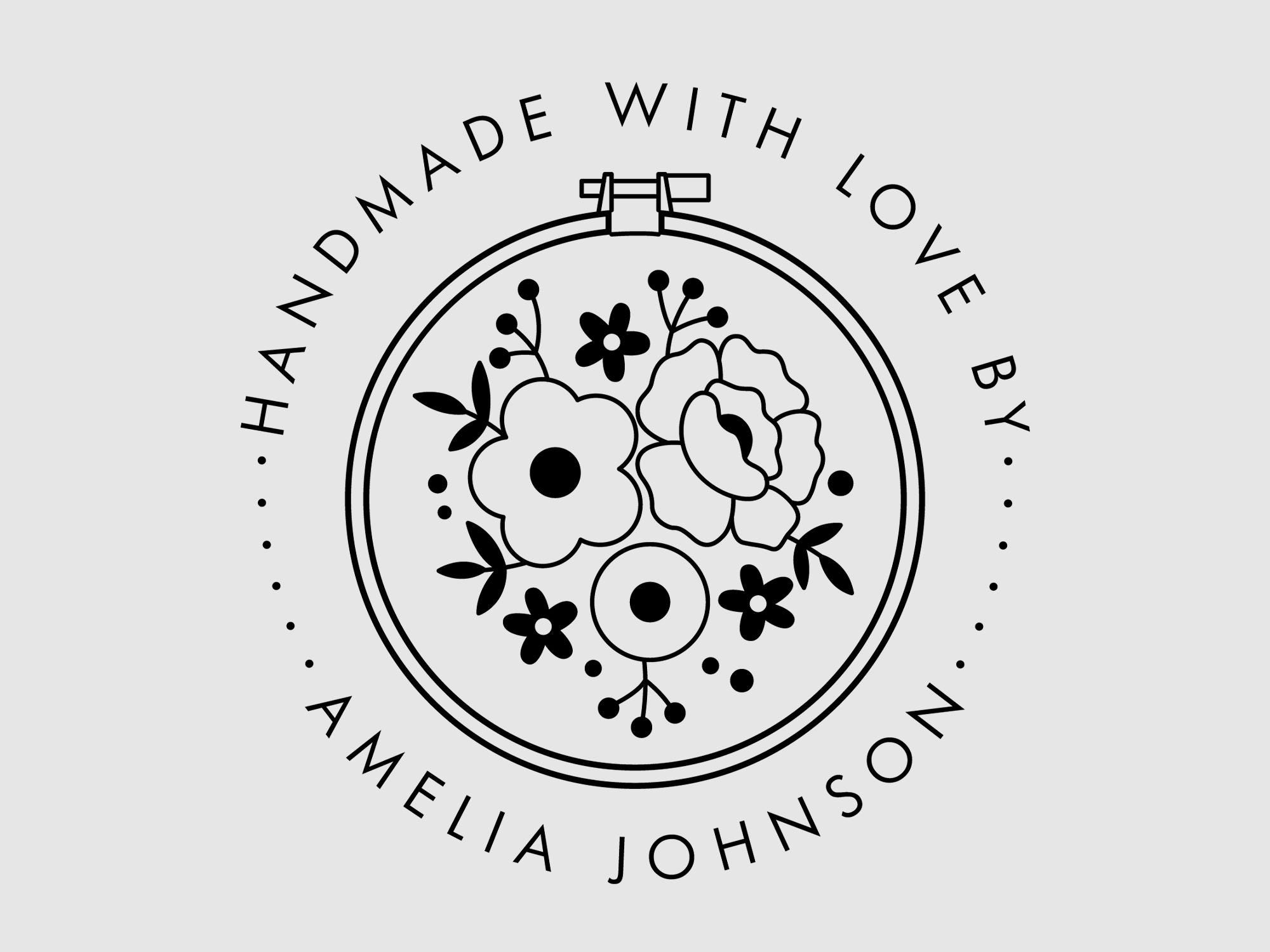 Floral Embroidery Logo Stamp | Embroidery Business Label Stamp | Rubber ...