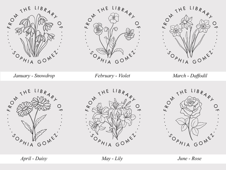 Birth Month Flower Book Embosser | Birthday Flower From the Library of ...