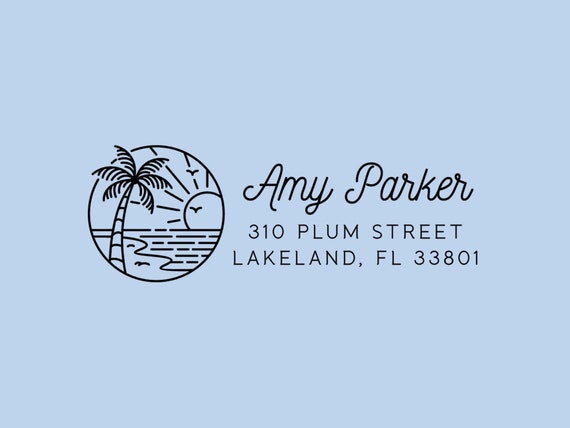 Return Address Stamp Self Inking Beach Address Stamp Palm - Etsy