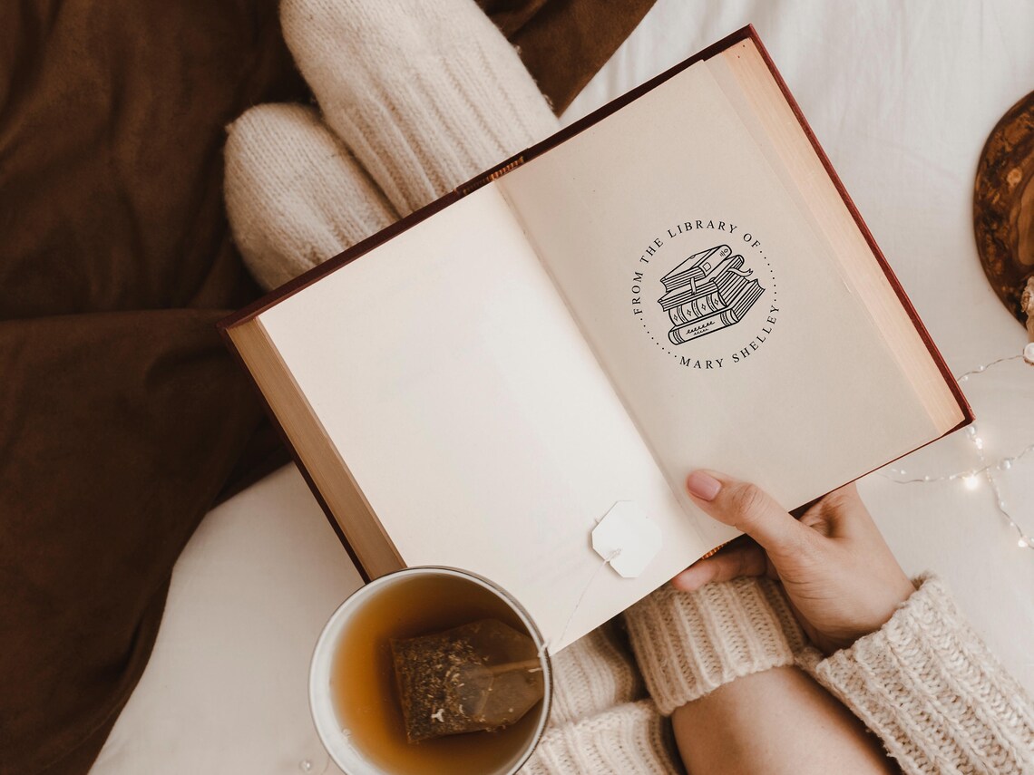 Stack of Books Stamp | From the Library of Book Embosser | Book Lover ...