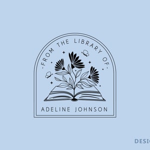 Book Stamp Personalized | From the Library of Stamp | Floral Open Book ...