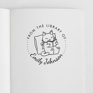 Personalized Cat Book Embosser Stamp | Kawaii Cat Personal Library ...