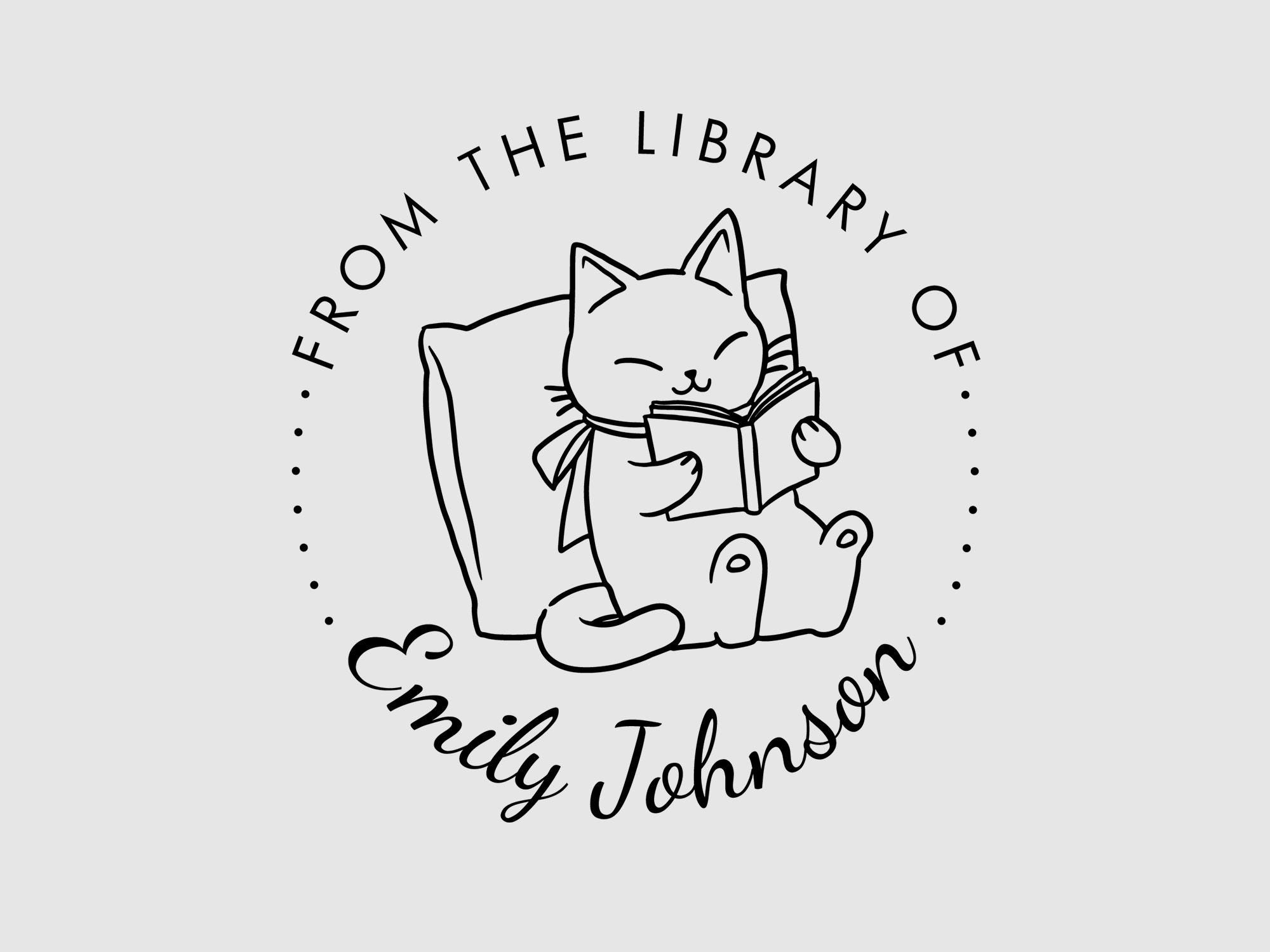 Personalized Cat Book Embosser Stamp | Kawaii Cat Personal Library ...