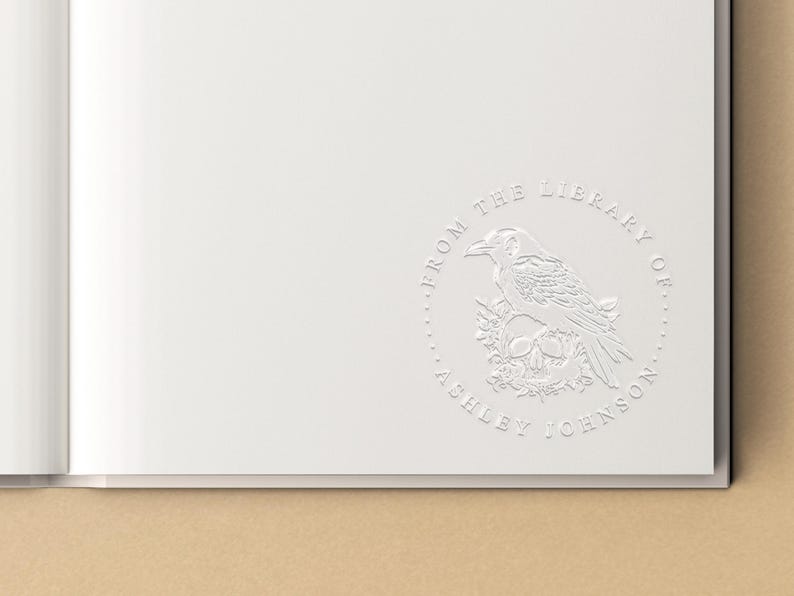 Raven on Skull Book Embosser Personalized | Horror Library Book Stamp ...