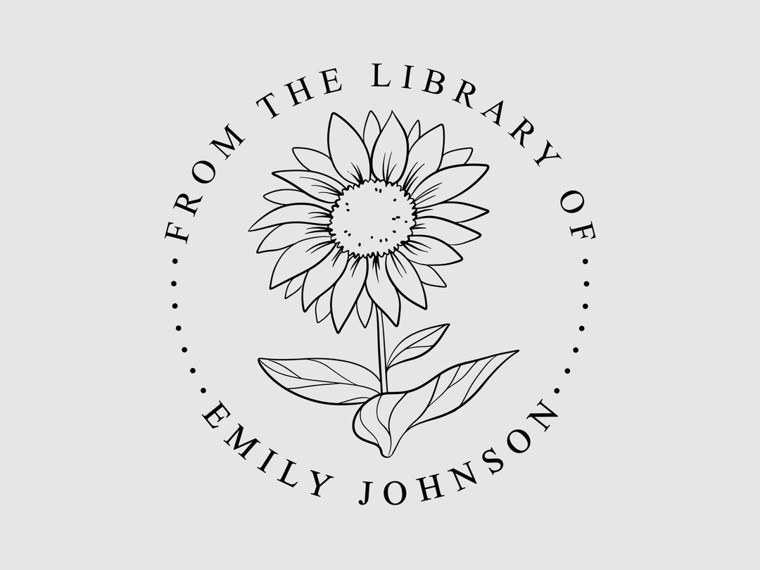 Sunflower Book Stamp Personalized | Bookish Gifts | Sunflower Library ...