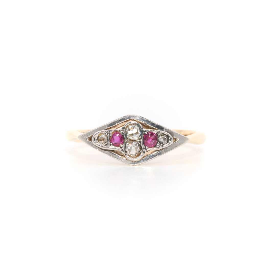 Art Deco 18K Yellow Gold and Platinum Diamond and Ruby Lozenge Shaped ...
