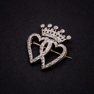 Antique Victorian 15K Yellow Gold and Silver Diamond Crowned Hearts ...