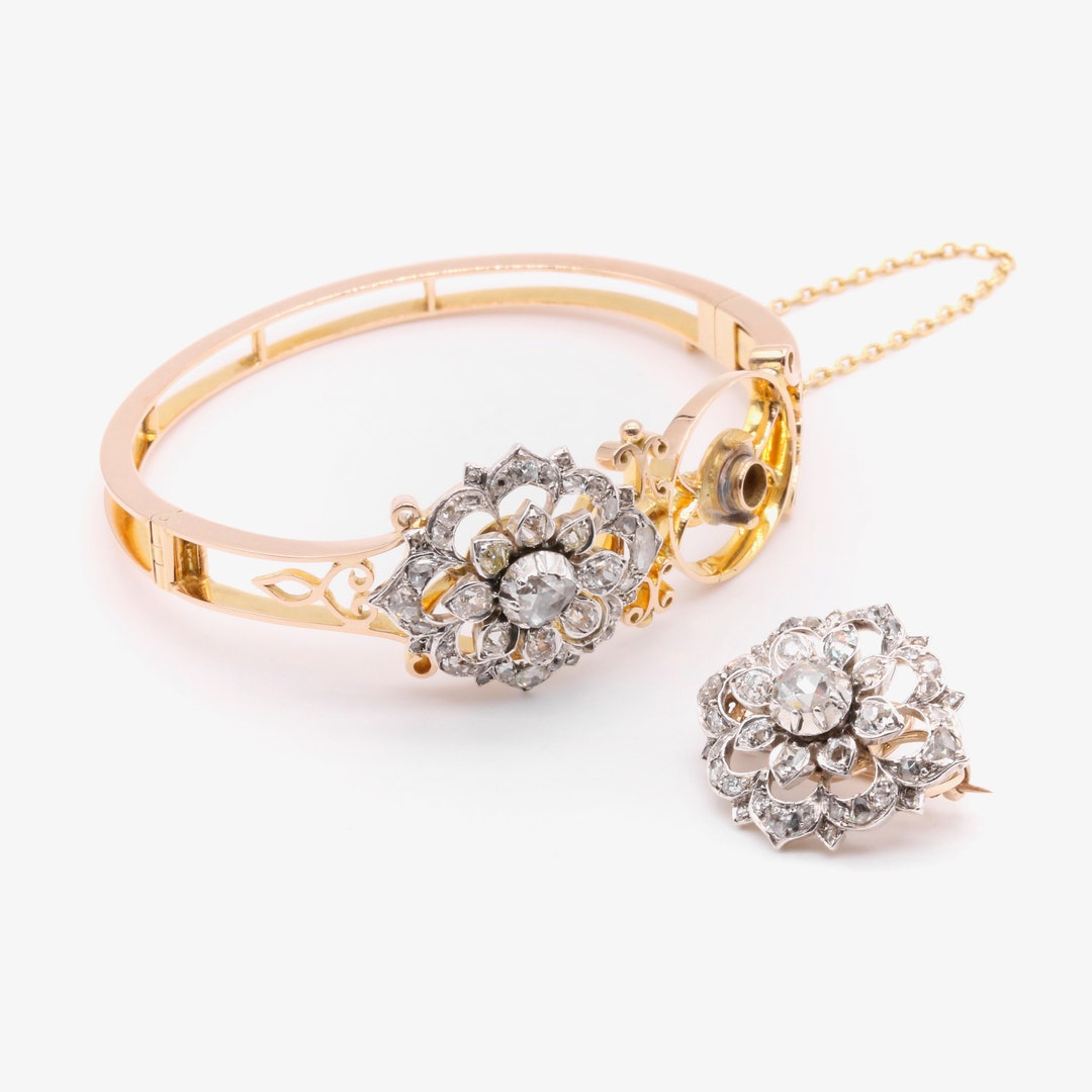 Antique Victorian 18K Yellow Gold and Silver 3.33ctw Old Cut Diamond ...