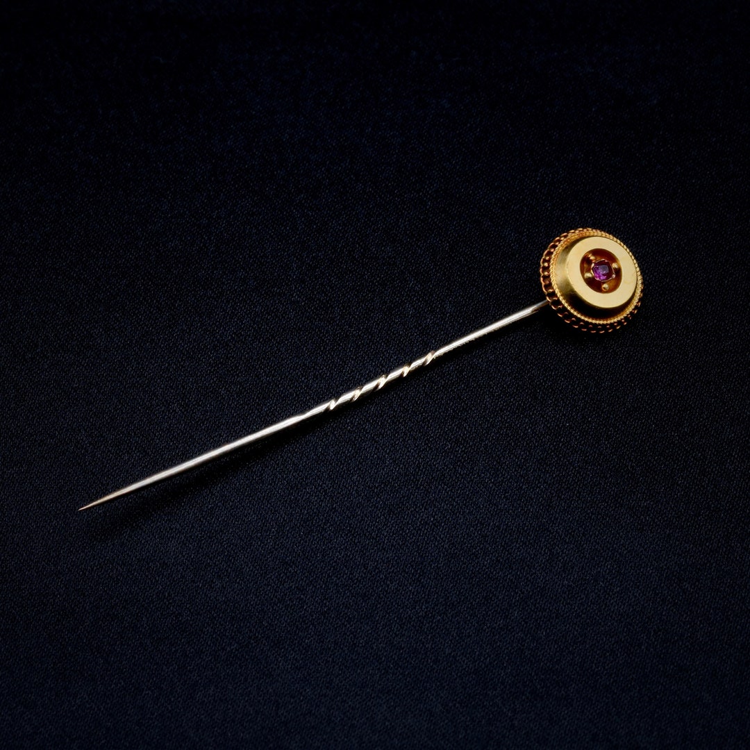 Antique Victorian 18K Yellow Gold and Silver Ruby Stick Pin - Etsy