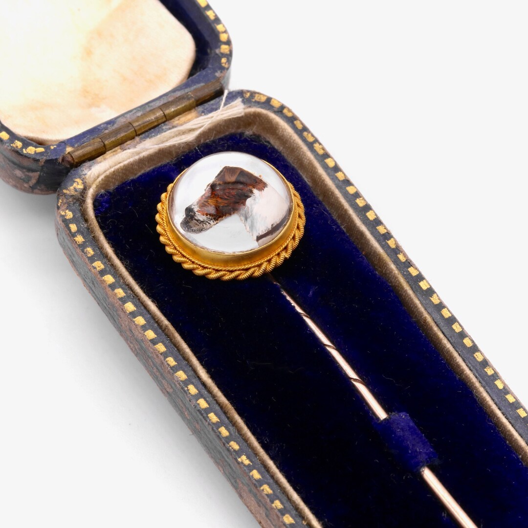 Victorian 18K Yellow Gold Fox Terrier Reverse Carved Intaglio Rock ...