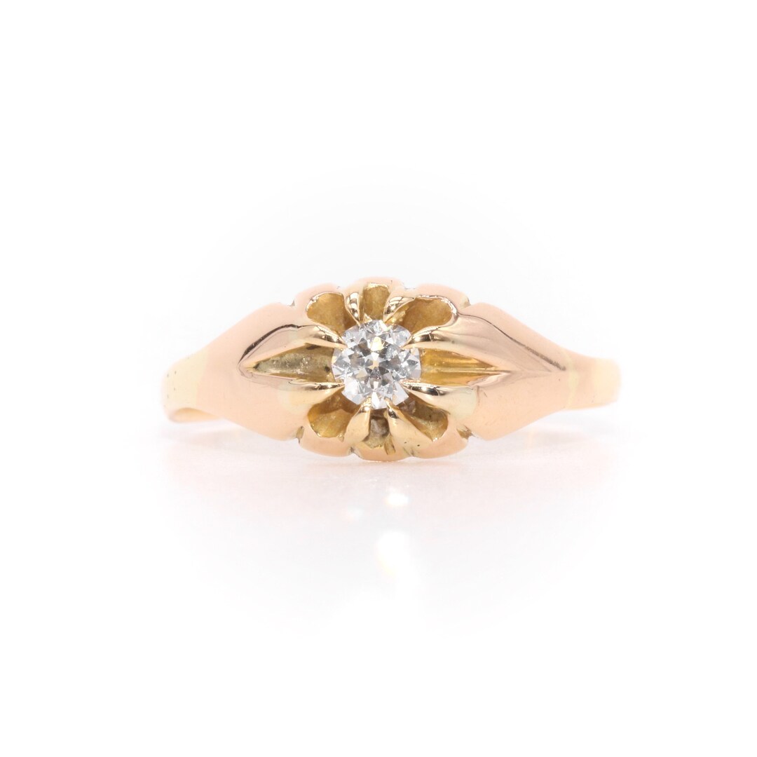 Antique Victorian 18K Yellow Gold Old European Cut Diamond Belcher Ring ...