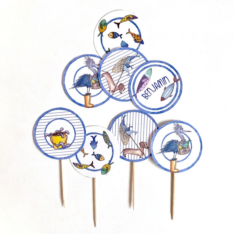 Fishes Cupcake Toppers Personalized Cupcake Toppers Fishes | Etsy