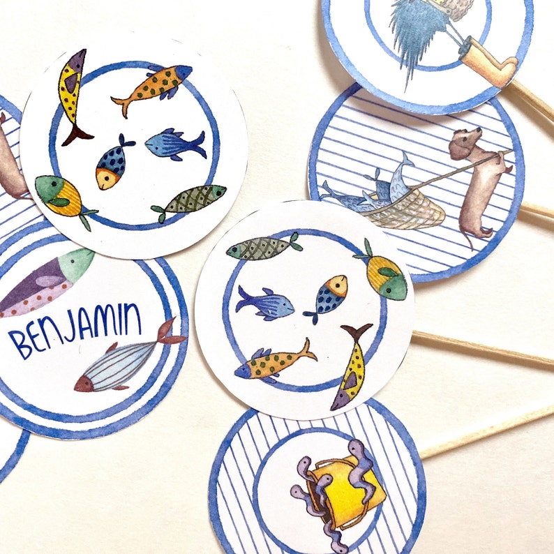 Fishes Cupcake Toppers Personalized Cupcake Toppers Fishes | Etsy