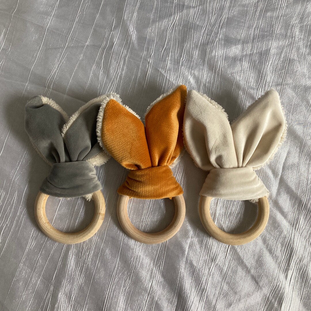 Teething Ring / Rabbit Ear / Rattle in Natural Wood - Etsy