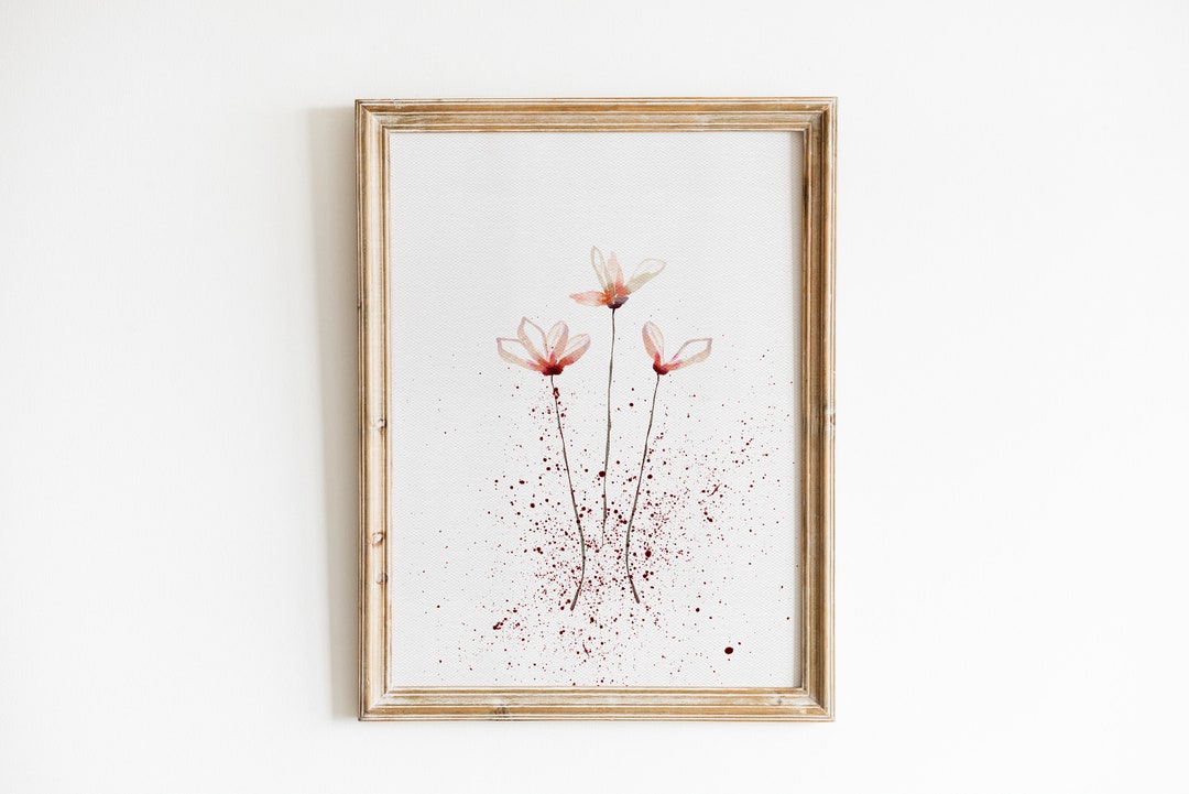 Light Pink Flower Art Clear Hand Drawn Flowers Painting Minimalist ...