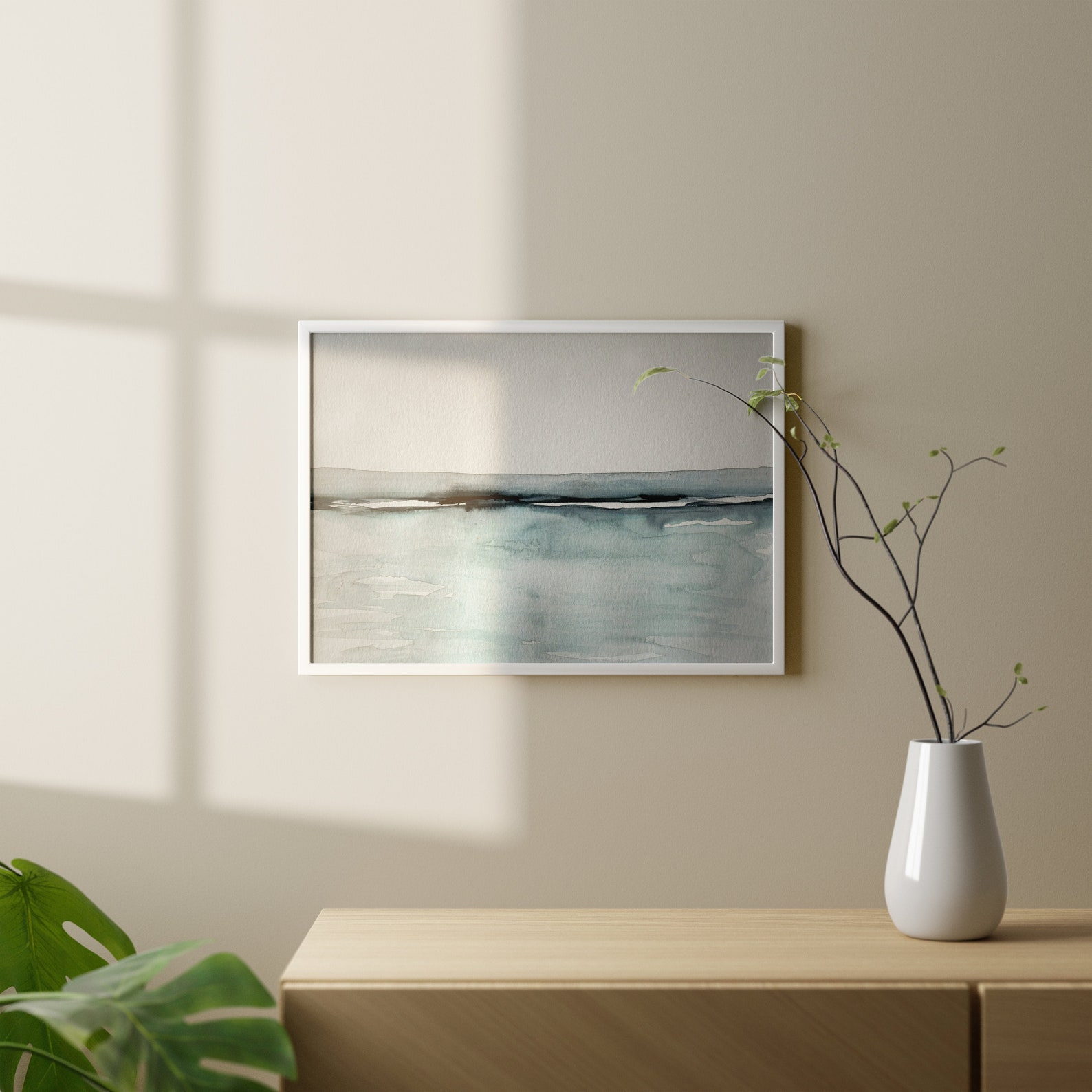 Minimalist Watercolor Ocean Painting, Neutral Nature Printable Art ...