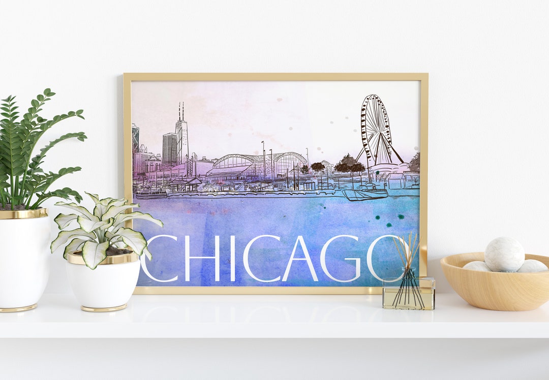 Chicago Skyline Line Drawing Watercolor Minimalist Travel - Etsy