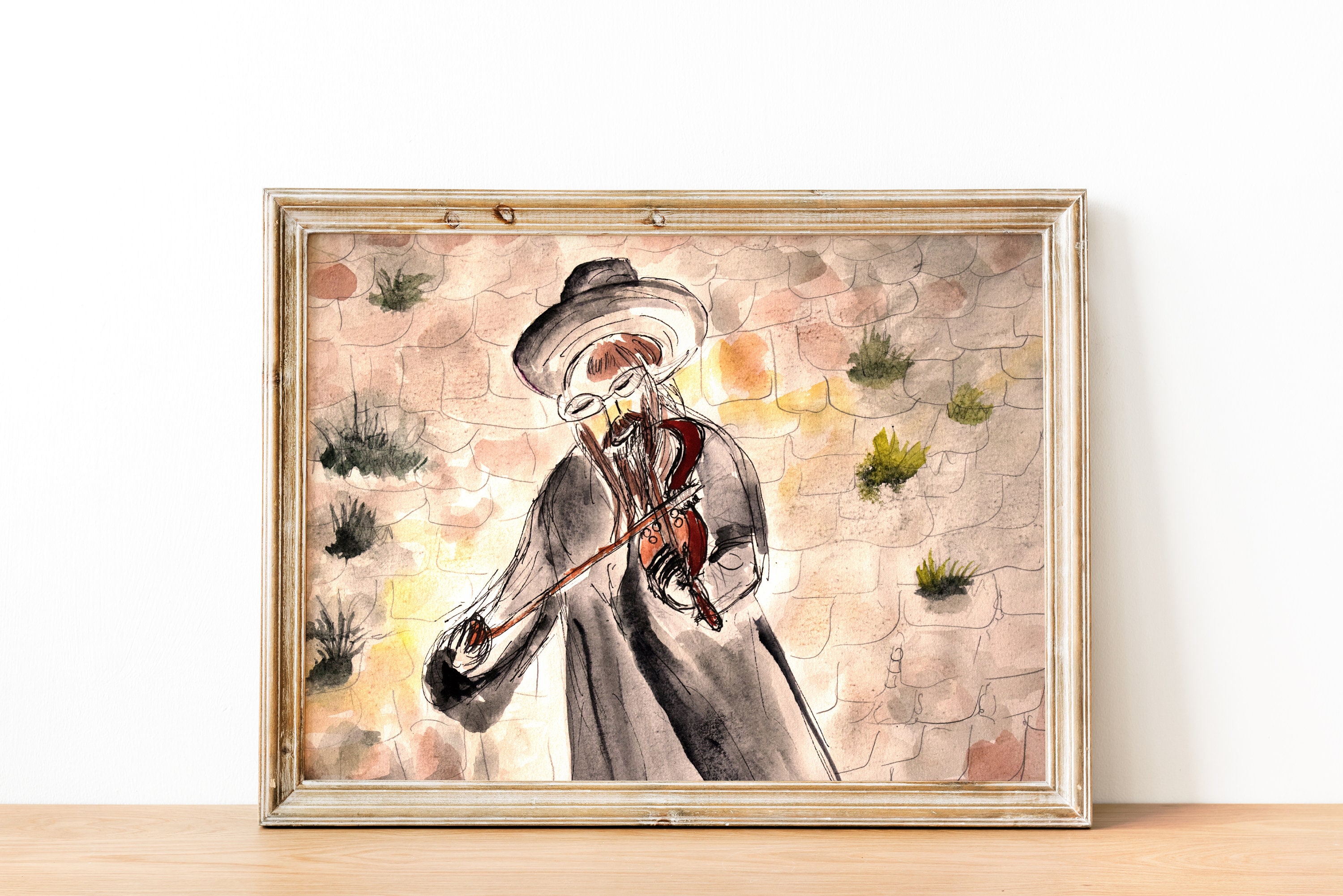 Printable Jewish Watercolor Art Israeli Handmade Painting Zionist ...