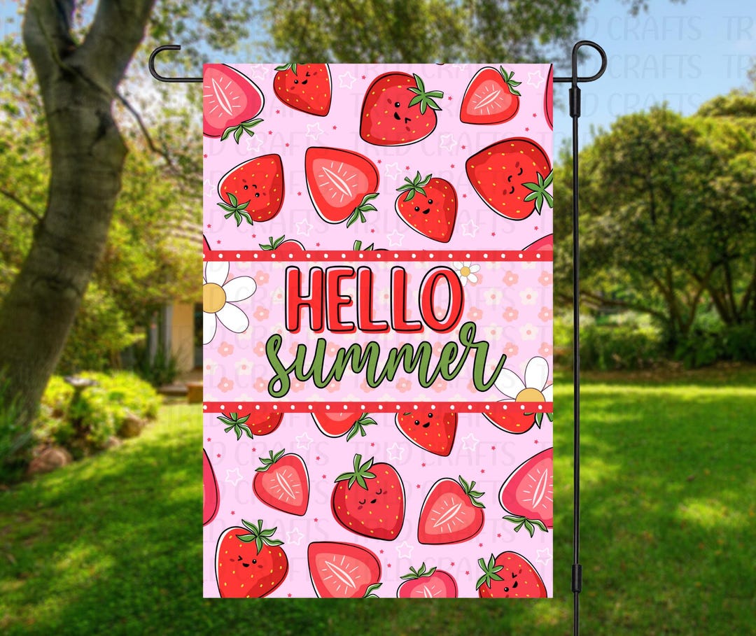Hello Summer Strawberry Garden Flag PNG Digital Download - Etsy