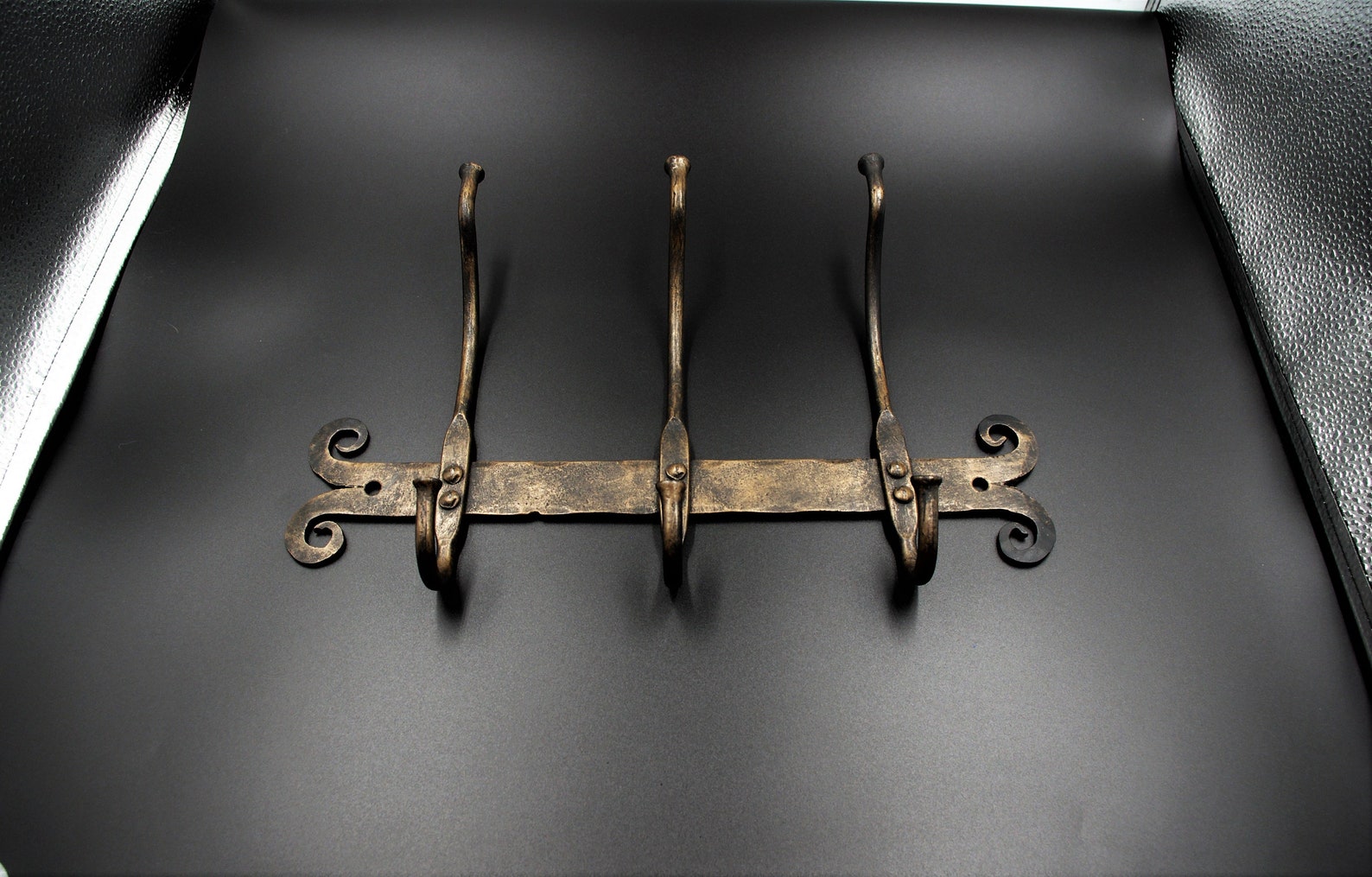 Coat Rack Wall Mounted | Hand Forged | Wrought Iron | Black and Golden ...