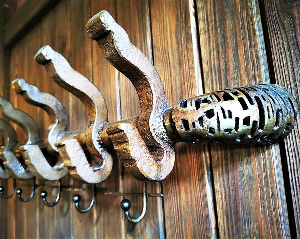 Rustic Steel Wall Coat Rack in Rust Color Made by Hand and | Etsy