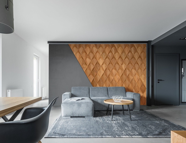 SET of 3D Wood Wall Panels, Mosaic Timber Tiles, Wall Accent Decor ...