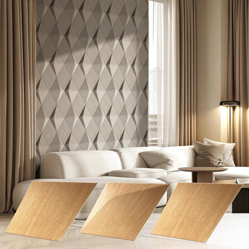 3D Wood Wall Panels, Concave Rhombus Tiles, Recessed Geometric Art ...