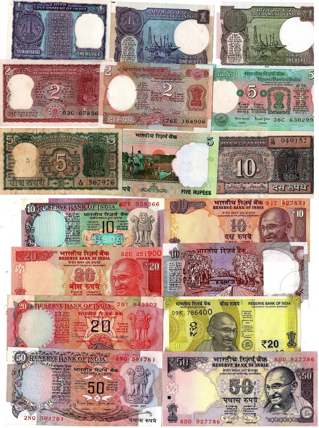 1960 - 2015 Republic India Different 1 + 2 + 5 + 10 + 20 + 50 Rupees ...