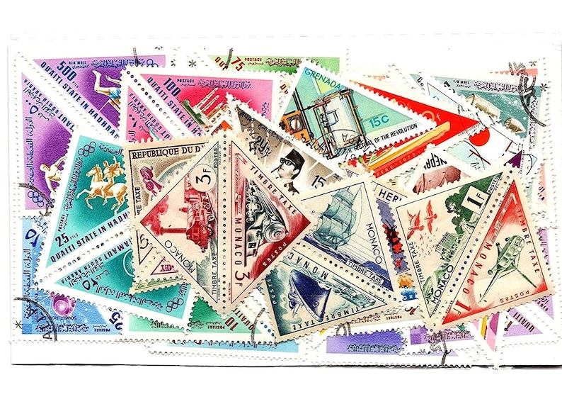 Stamp Album Stock Book 8 Pages + 50 PCS Different World Triangle Stamps ...