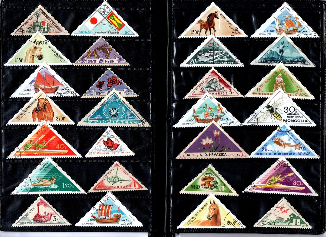 Stamp Album Stock Book 8 Pages + 50 PCS Different World Triangle Stamps ...