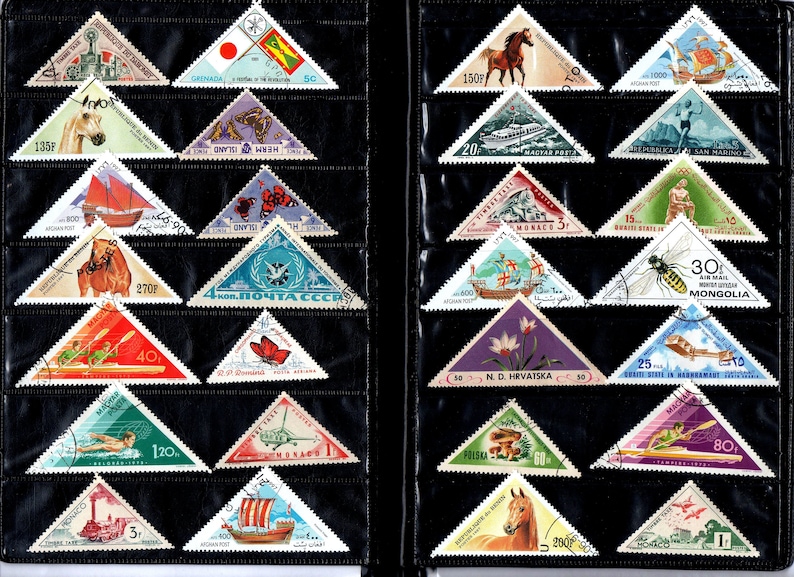 Stamp Album Stock Book 8 Pages + 50 PCS Different World Triangle Stamps ...