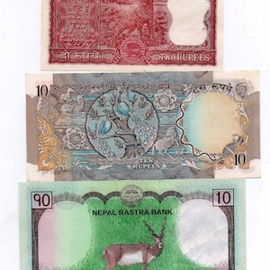 Lot 3 Different India 2rs Tiger 10rs Peacock and Nepal 10 Rupees Deer ...