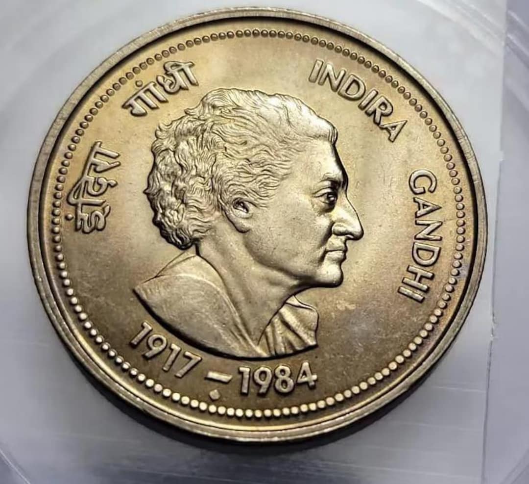 1985 India Indira Gandhi Commemorative Original 5 Rupee Big Coin ...