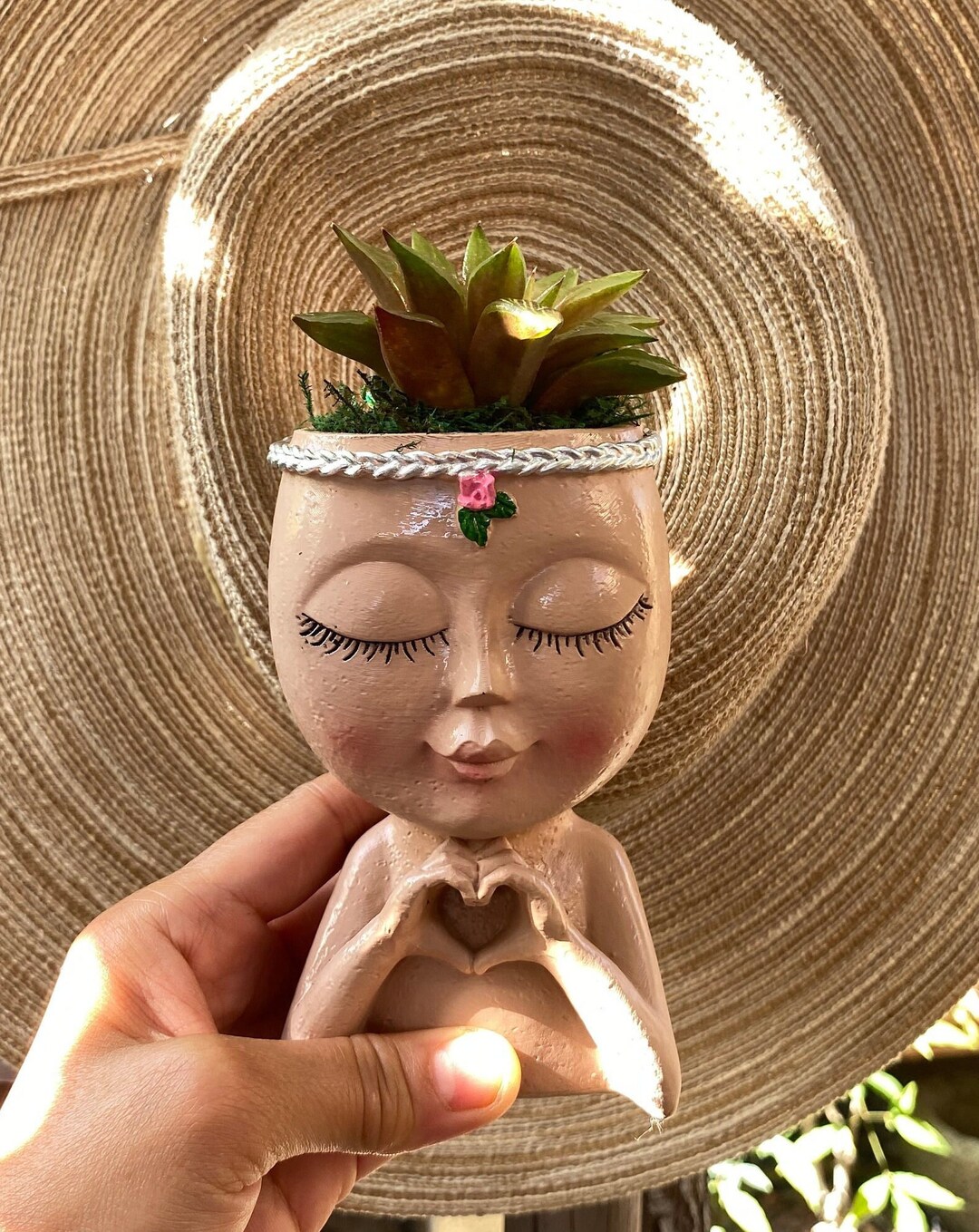 Succulent on a Cute Face With a Hand Heart Gesture Planter - Etsy