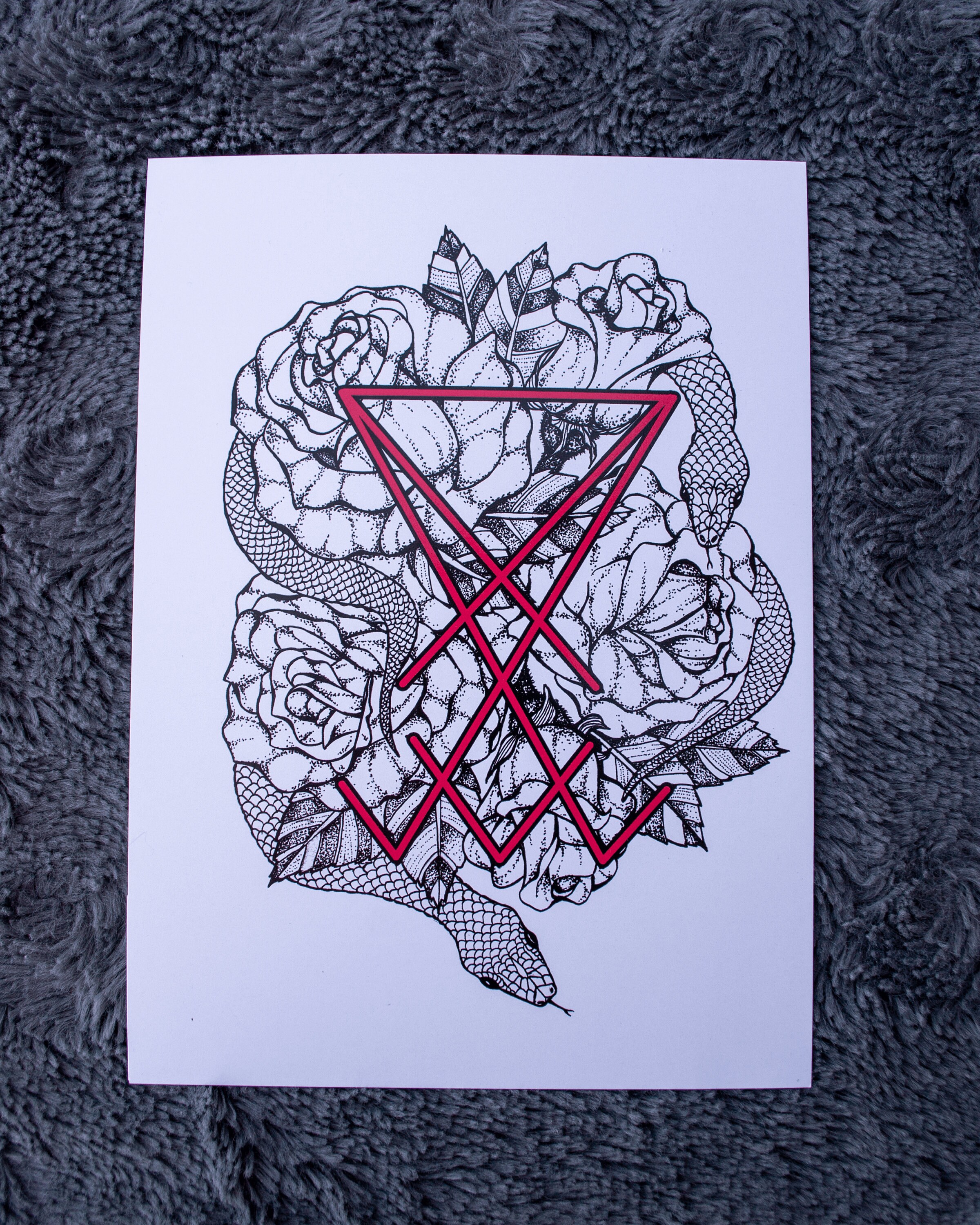 Lucifer's Sigil, Snakes & Roses Art Print, Gothic ART PRINT, Dark Art ...