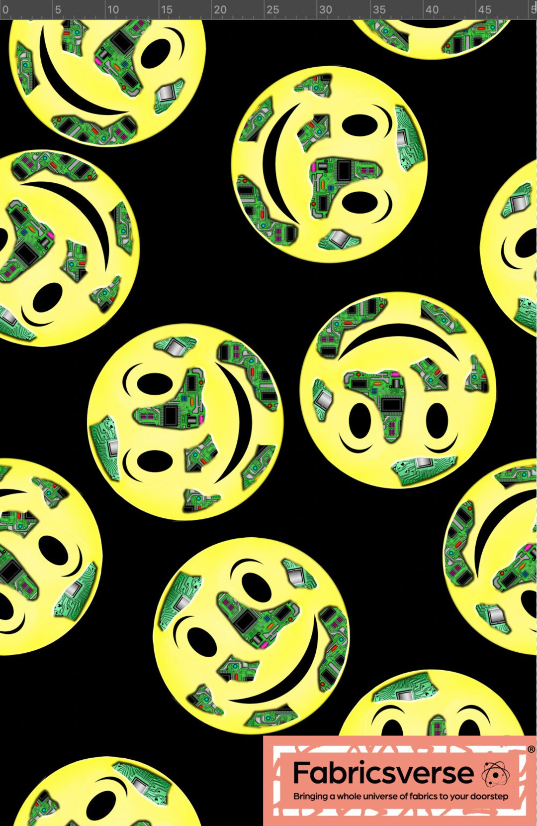 Cyber Smiley Smily Face Printed Fabric Recycled Spandex 4 Way Stretch ...