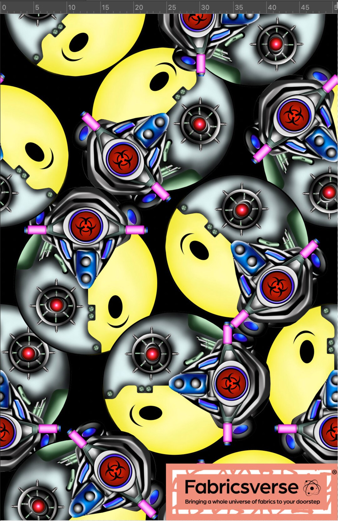 Cyber Smiley Smily Face Printed Fabric Recycled Spandex 4 Way Stretch ...