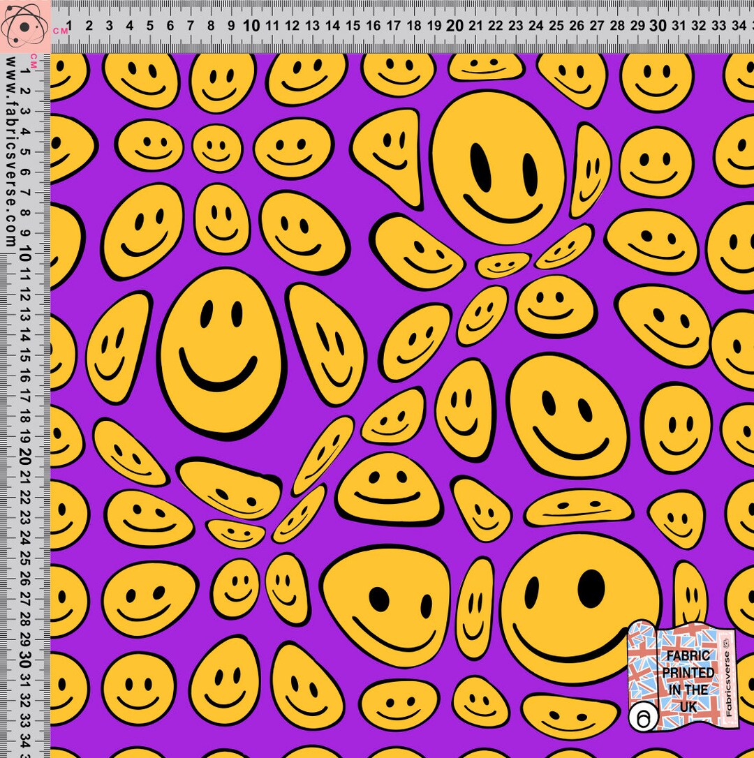 Melt Smiley Face Festival Printed Fabric Recycled Spandex 4 Way Stretch ...