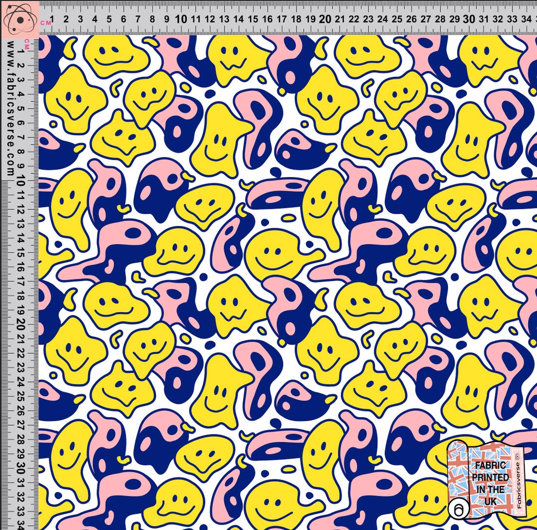 Melt Smiley Face Festival Printed Fabric Recycled Spandex 4 Way Stretch ...