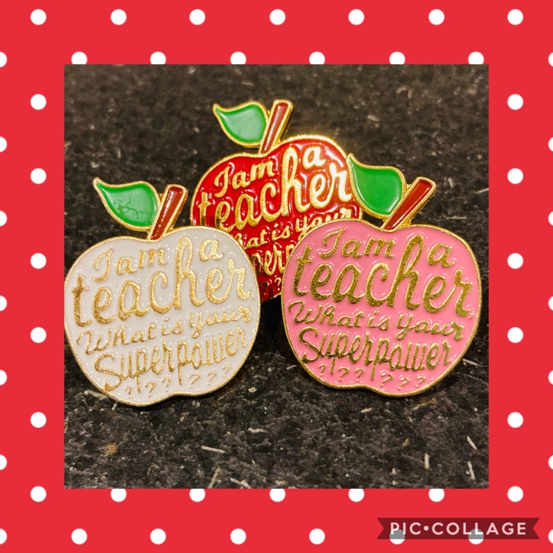 Teacher/teaching Assistant Gift. Pink/red/white/black Apple Enamel Pin ...