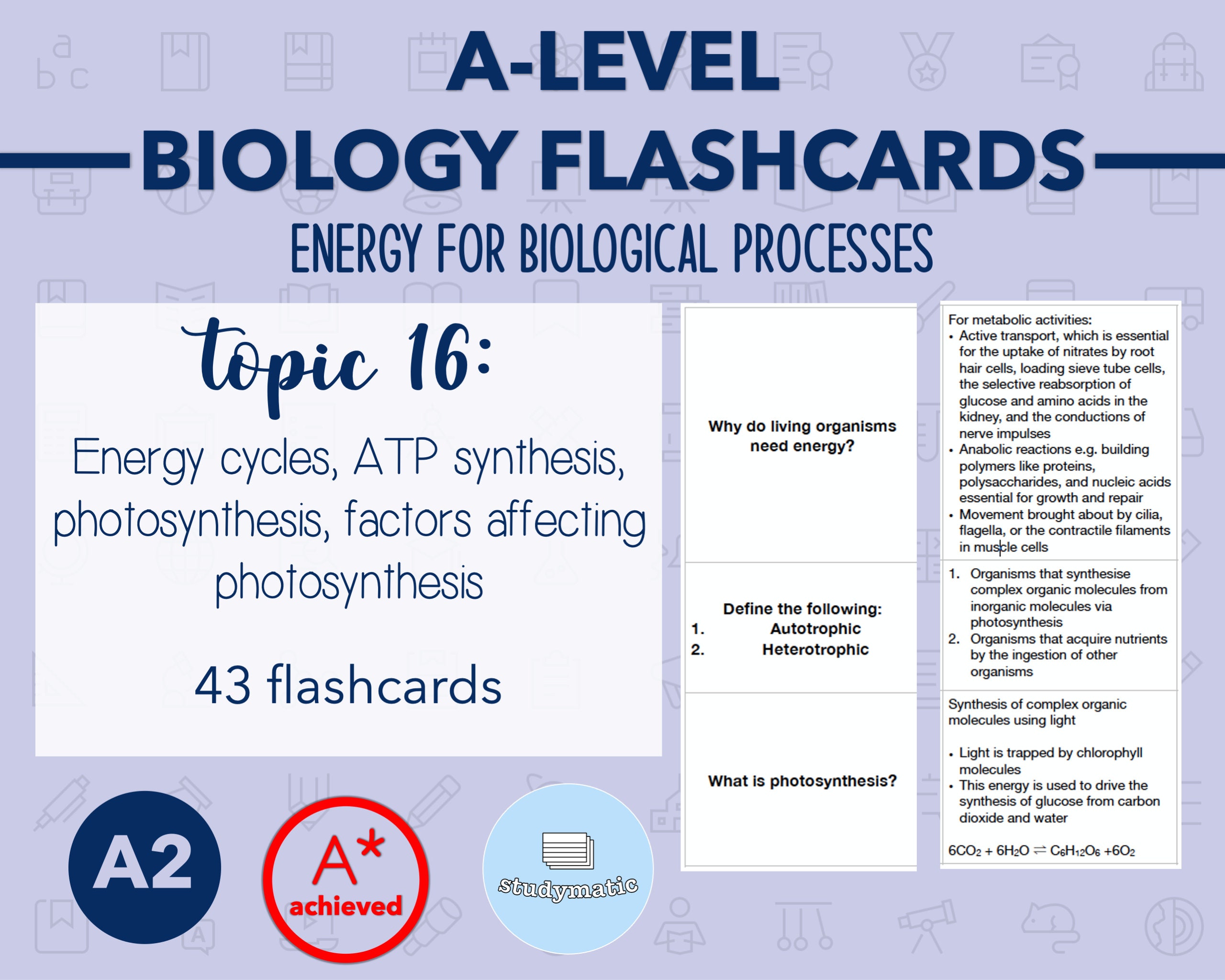 BIOLOGY FLASHCARDS A LEVEL: Energy for Biological Processes - Etsy