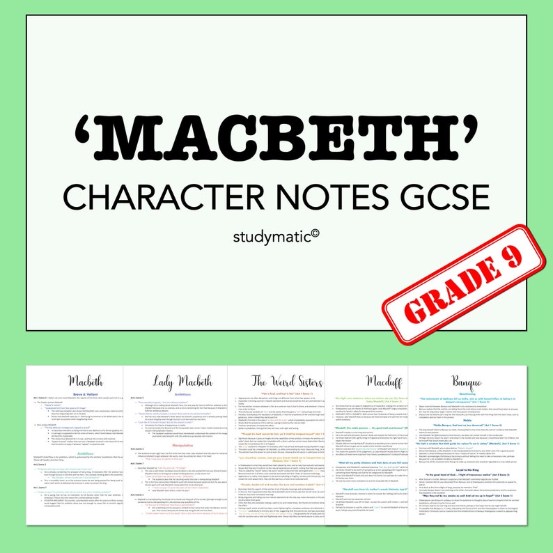 GCSE English Literature: 'macbeth' Character Notes - Etsy