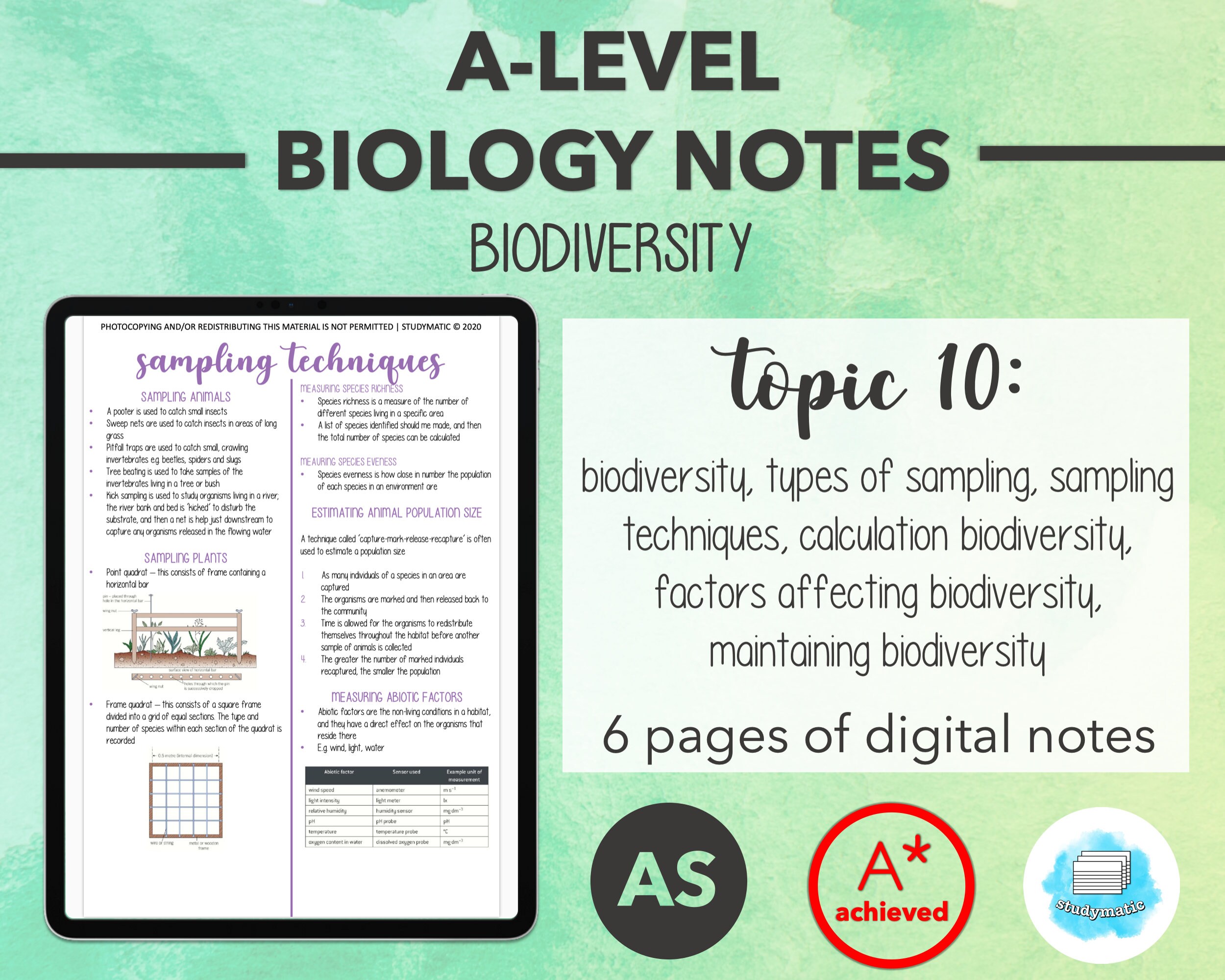 BIOLOGY NOTES A LEVEL: Biodiversity | Etsy