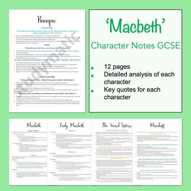 GCSE English Literature: 'macbeth' Character Notes - Etsy