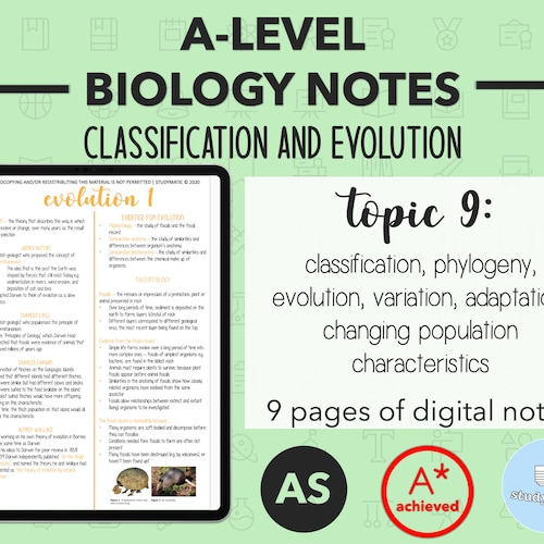 BIOLOGY NOTES A LEVEL: Classification and Evolution - Etsy UK