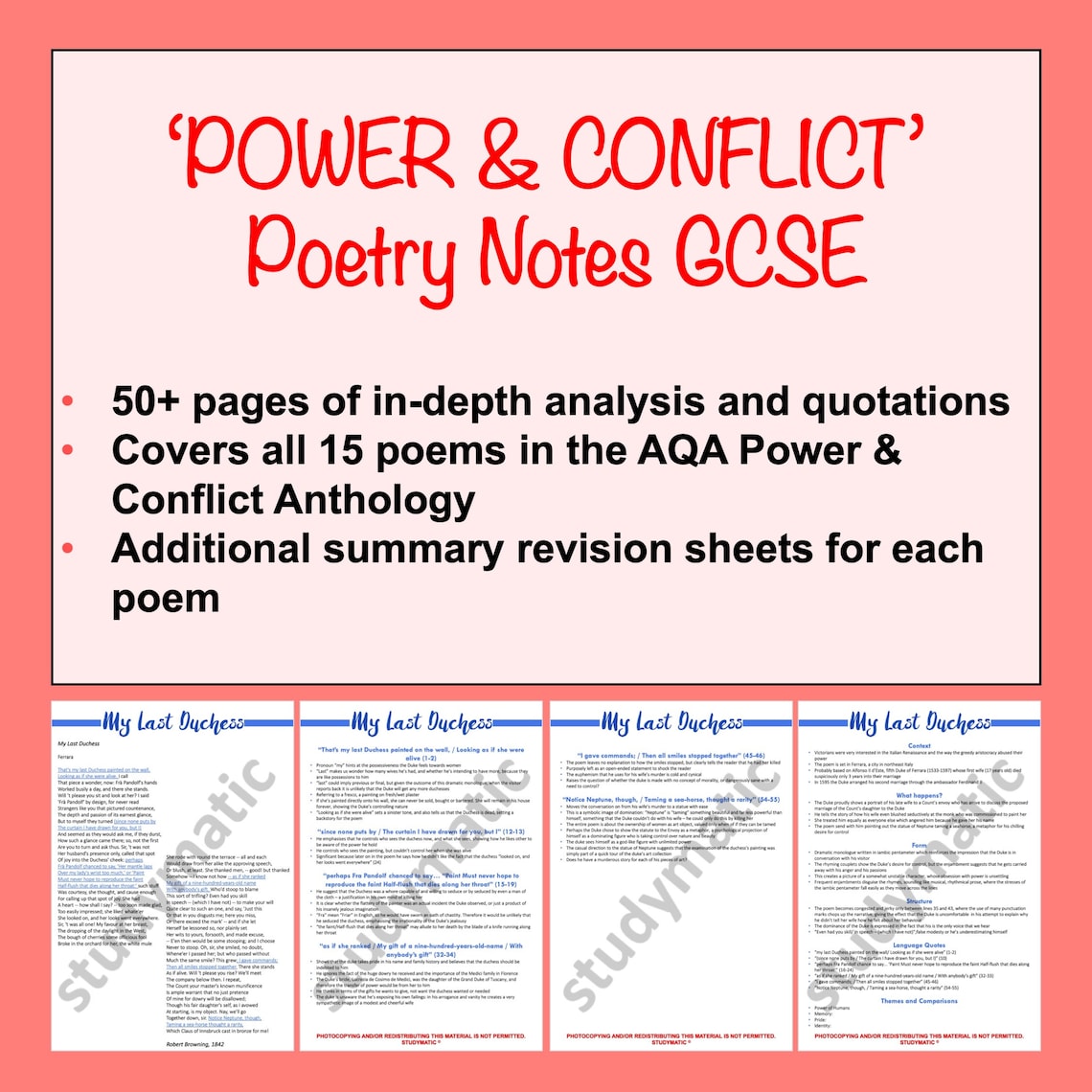 GCSE English Literature: 'power and Conflict' Poetry Notes - Etsy UK